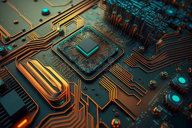 Computer Microcircuit Closeup. 3d Render Stock Illustration ...