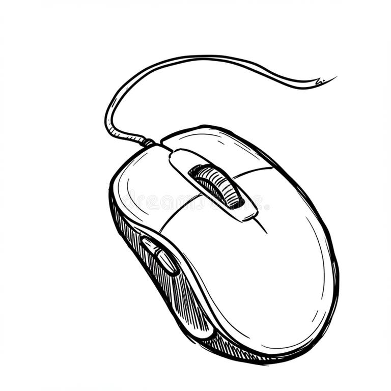 Illustration of a Computer Mouse in Black and White. the Mouse Features ...