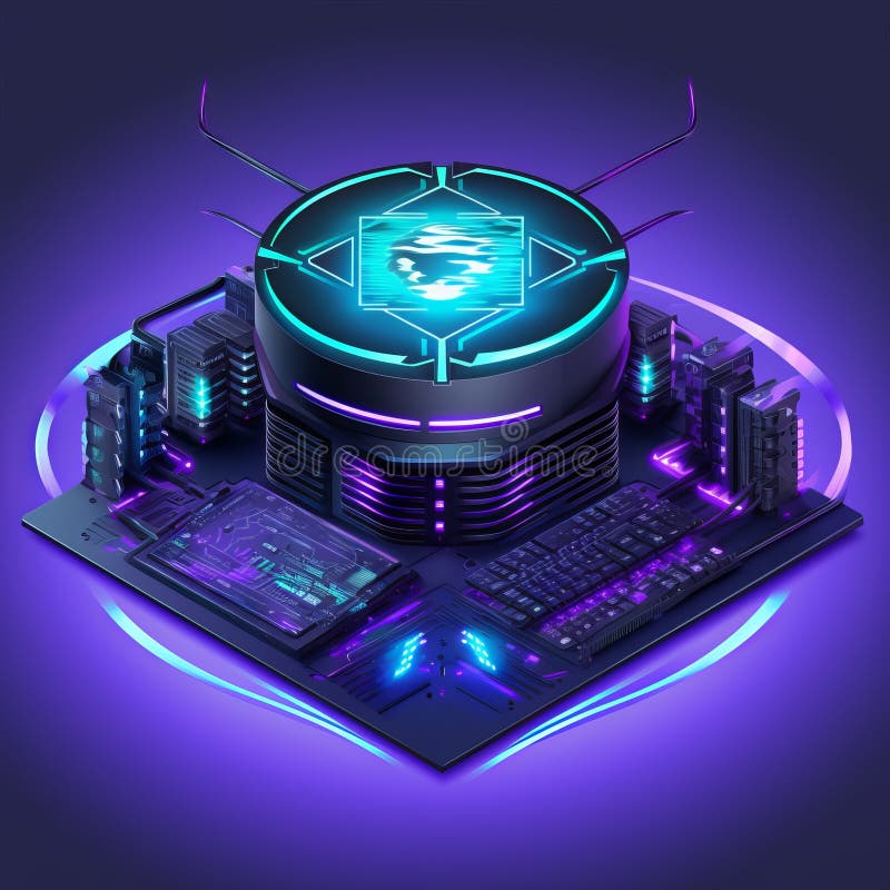 An Illustration of a Computer with Neon Lights on it Stock Illustration ...