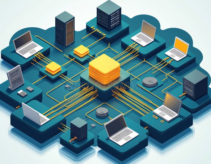 Cloud Computing Data Center Network Illustration Servers Laptops Stock Photos - Free & Royalty ...