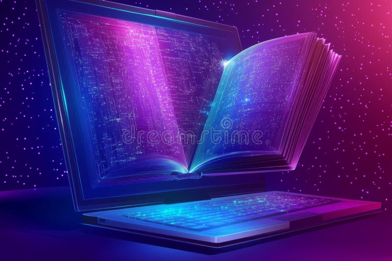 Illustration of a Computer Screen and a Book in Low Polygons. Open ...