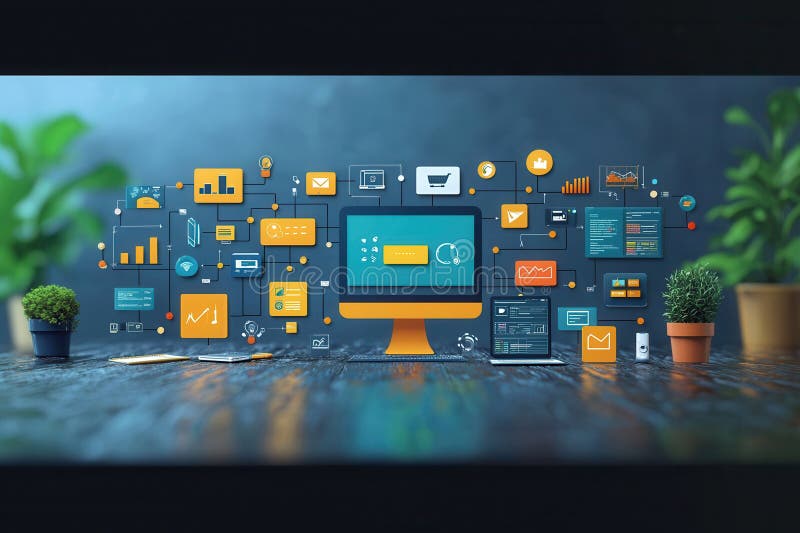 Digital Interface Showcasing Online Analytics Interconnected Business ...