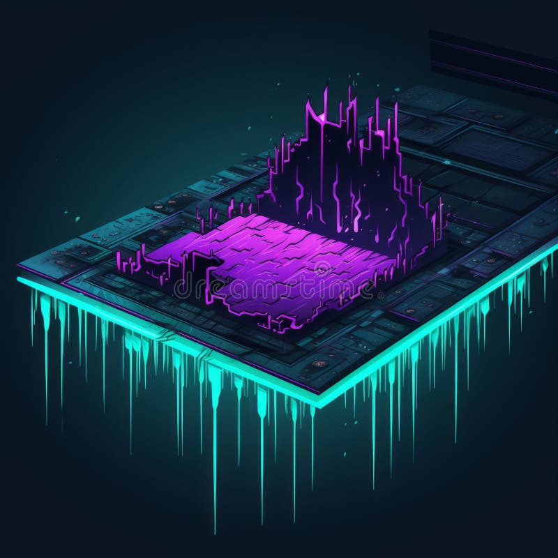 An Illustration of a Computer Screen with Neon Lights Stock ...