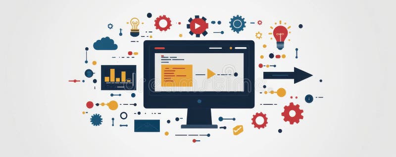 Illustration of a Computer Screen with Technology and Development Icons ...