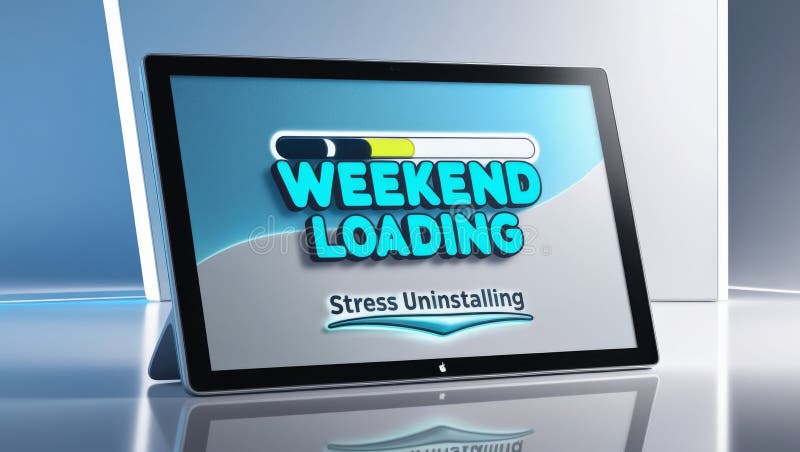 Illustration of Computer Screen with "Weekend Loading" and "Stress ...