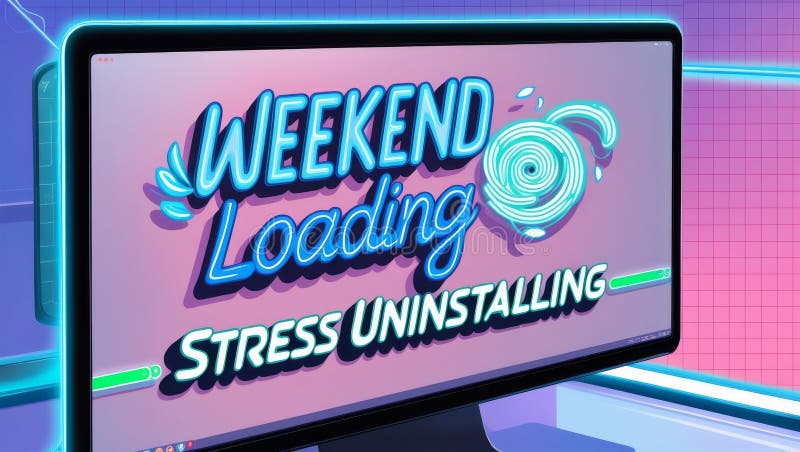 Illustration of Computer Screen with "Weekend Loading" and "Stress ...