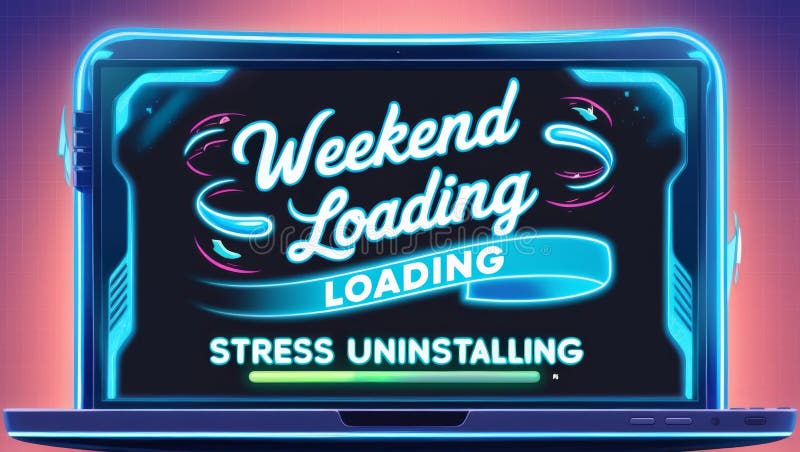 Illustration of Computer Screen with "Weekend Loading" and "Stress ...
