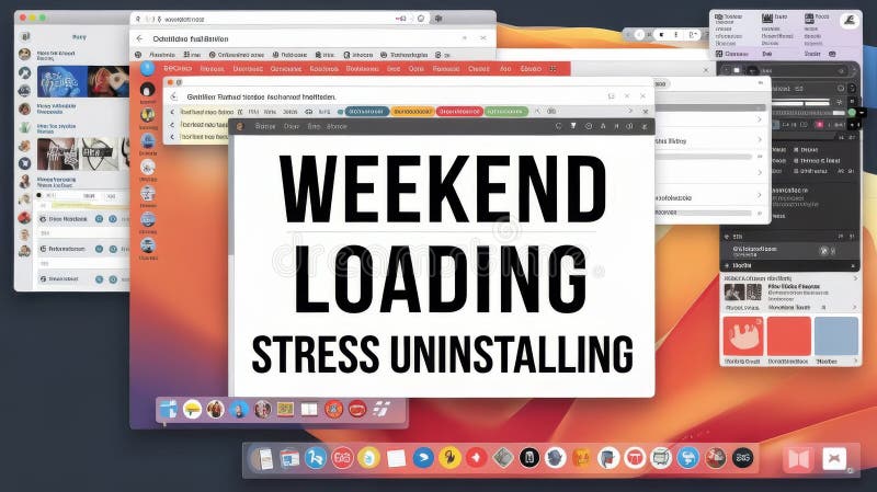 Illustration of Computer Screen with "Weekend Loading" and "Stress ...