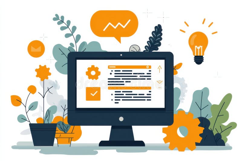 Illustration of a Computer and Tools for Technology and Productivity ...