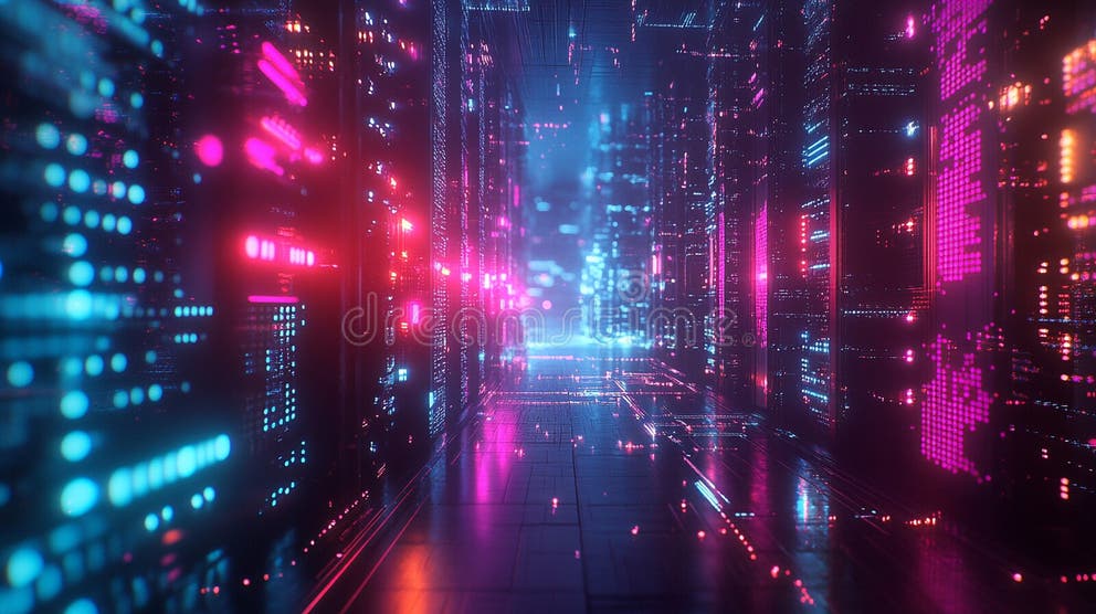 Illustration of Computing and Networking Technology with AI, Servers ...