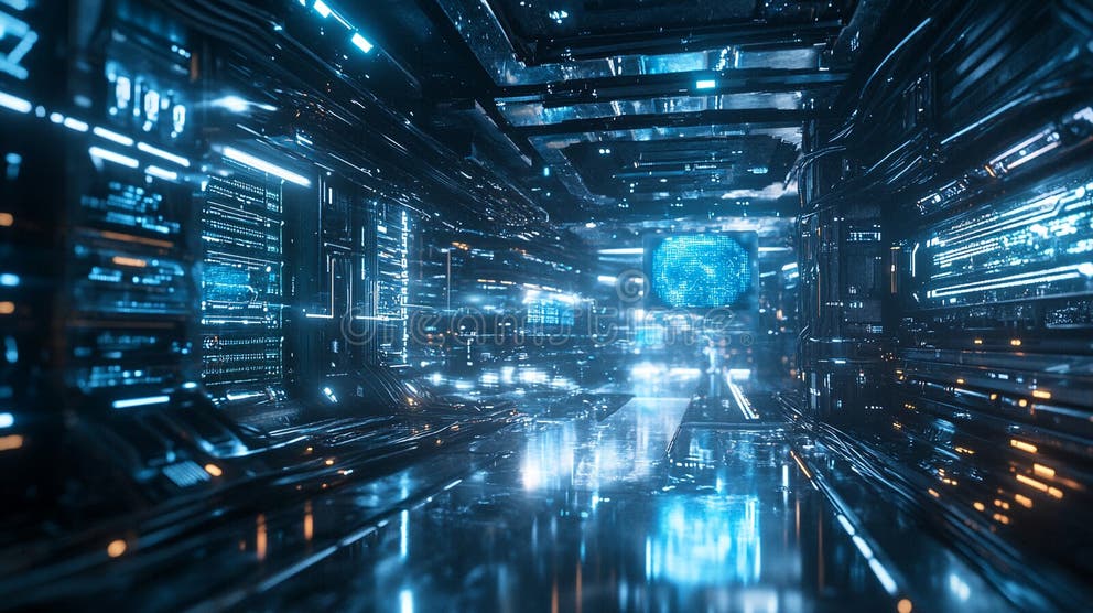 Illustration of Computing and Networking Technology with AI, Servers ...