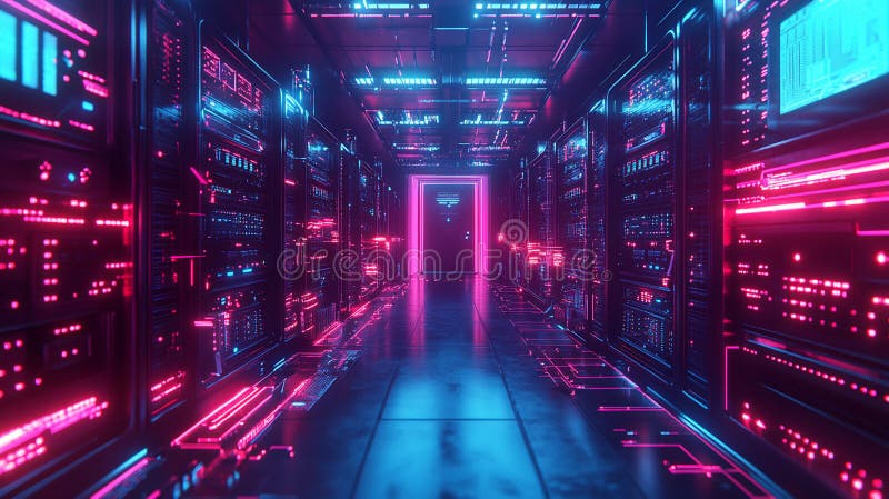 Illustration of Computing and Networking Technology with AI, Servers ...