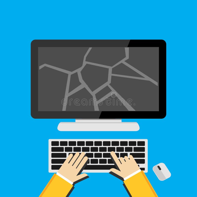 Broken Desktop Computer Error Screen with Help Me Banner Stock Vector ...