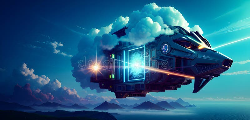 Illustration Concept Of Cloud Computing Service Future Data Storage Computing Power Generative