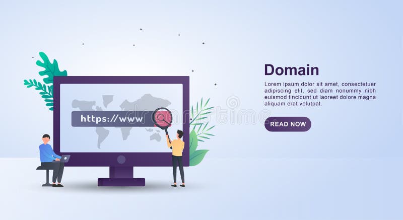 Illustration Concept of Domain with People Holding a Magnifying Glass ...