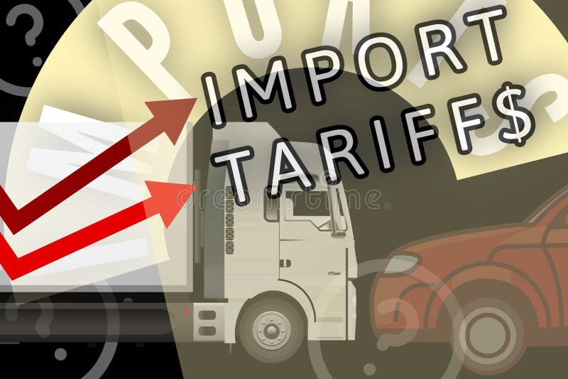 Illustration Concept of Import Tariffs with Arrows and Automobile Semi ...