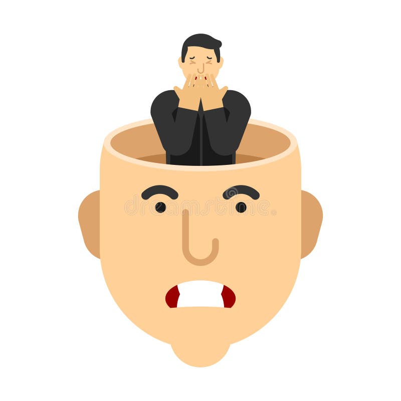 Illustration of Concept of Loneliness. Sad Guy Sits Inside Head Stock ...