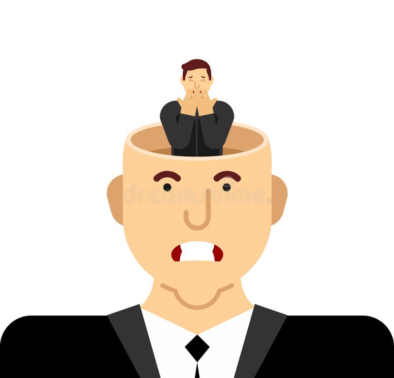 Illustration of Concept of Loneliness. Sad Guy Sits Inside Head Stock ...