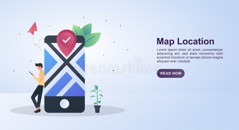 Illustration Concept of Map Location with People Who are Searching for ...