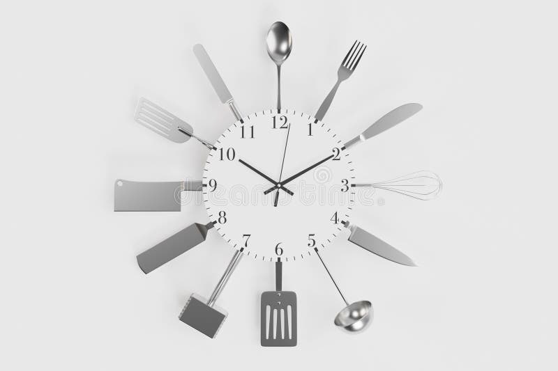 Different Types of Kitchenware and Tableware Round the Clock on White ...