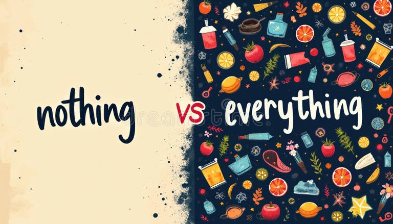 Illustration Concept Nothing Vs Everything. Nothing Side Features Empty ...