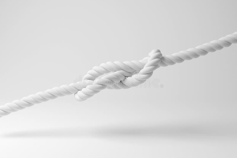 White Knot of a Rope Floating in Mid Air on Gray Background in ...