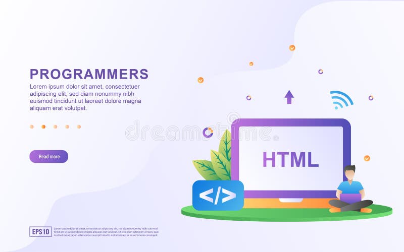 Illustration Concept of Programmers with the Html Programming Language ...
