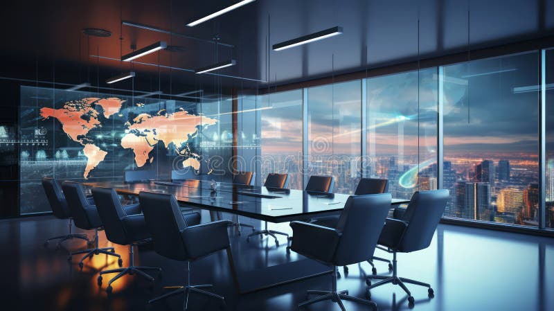 Illustration of a Conference Room with a World Map on the Wall Stock ...