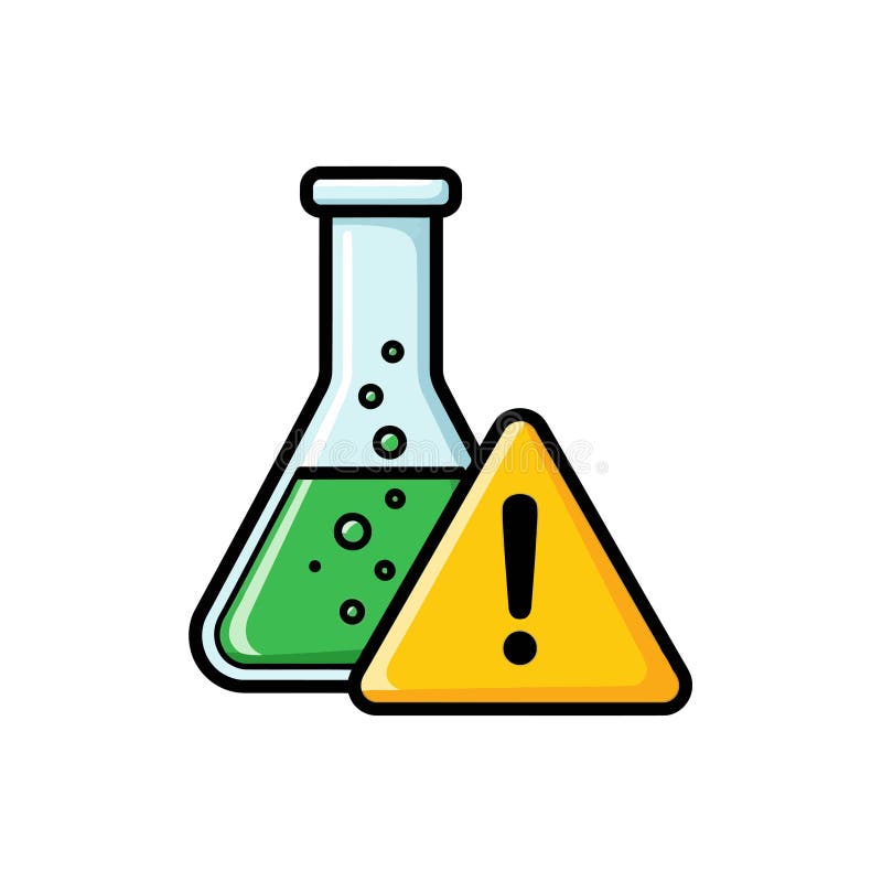 Illustration of a Conical Flask with Green Liquid and a Warning Sign ...