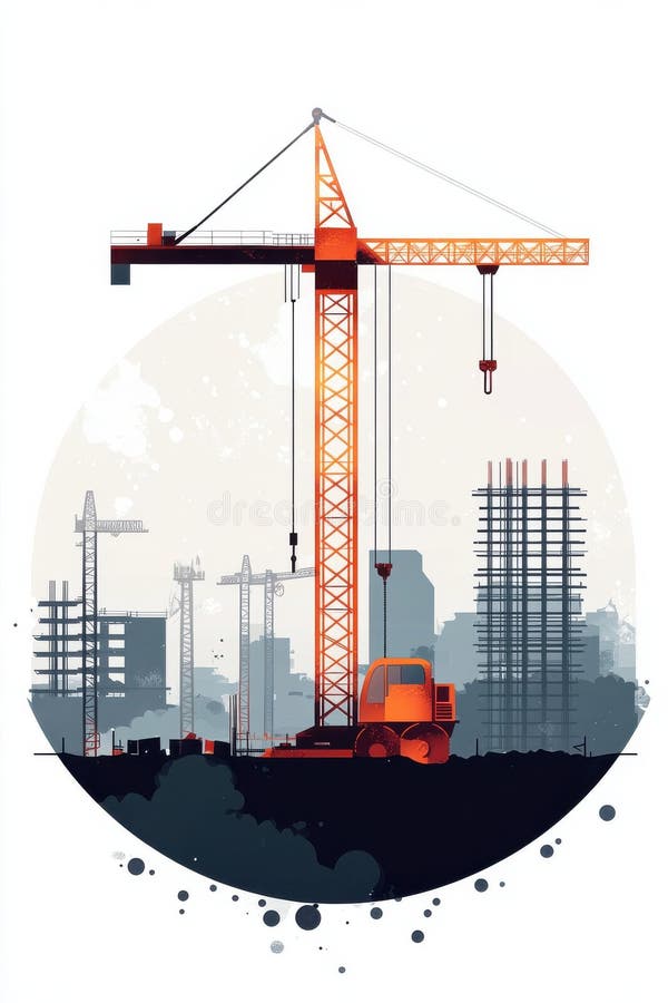 Illustration of a Construction Site with Cranes and Buildings in ...