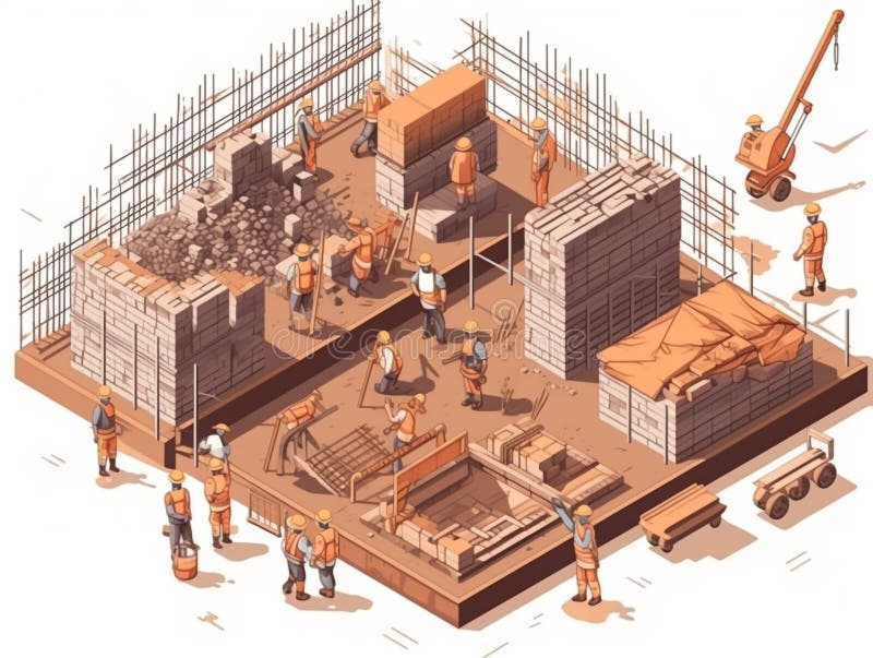 Illustration of the Construction Site during Daytime. White Background ...