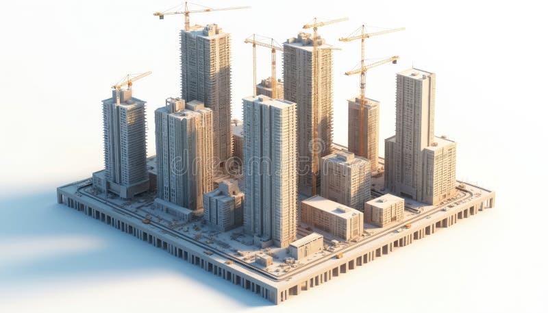 Illustration of Construction Site with Skyscrapers Against White ...