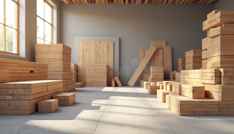 Illustration Construction Site with Wood Blocks, Building Materials ...