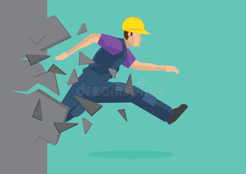 Illustration of a Construction Worker Breaking through the Wall ...