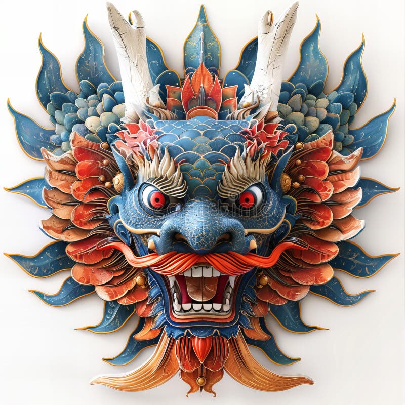 Constructivism Art Style , Dragon Mask Design Isolated on White ...