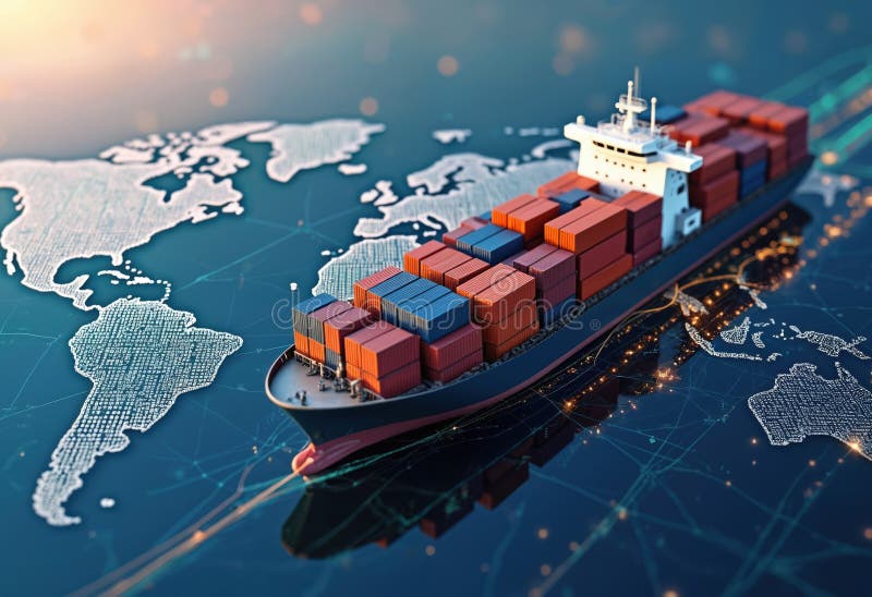 Illustration of Container Ship Transporting Cargo. Global Logistics ...