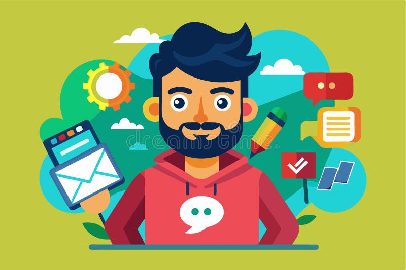 Illustration of a Content Creator with Various Digital Tools and Social ...