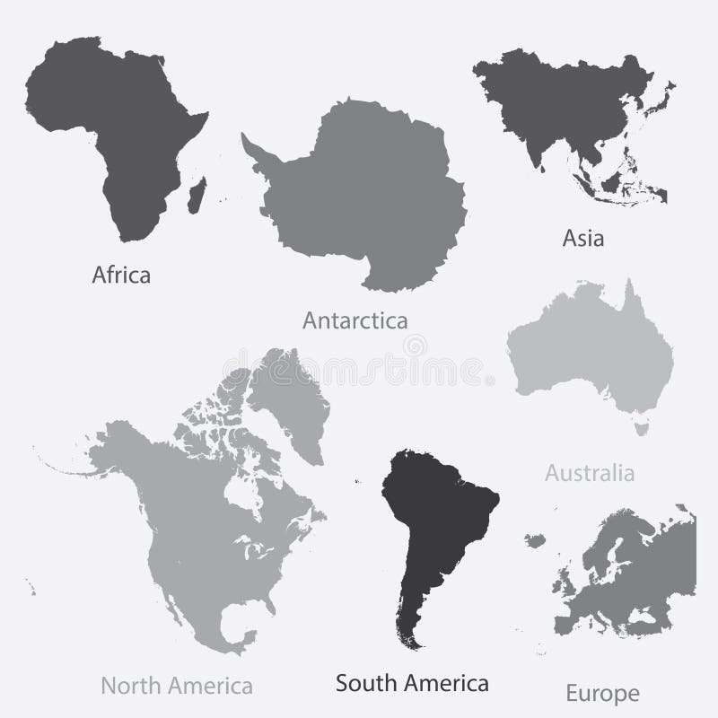 Map Of The World Black And White Labeled Continents
