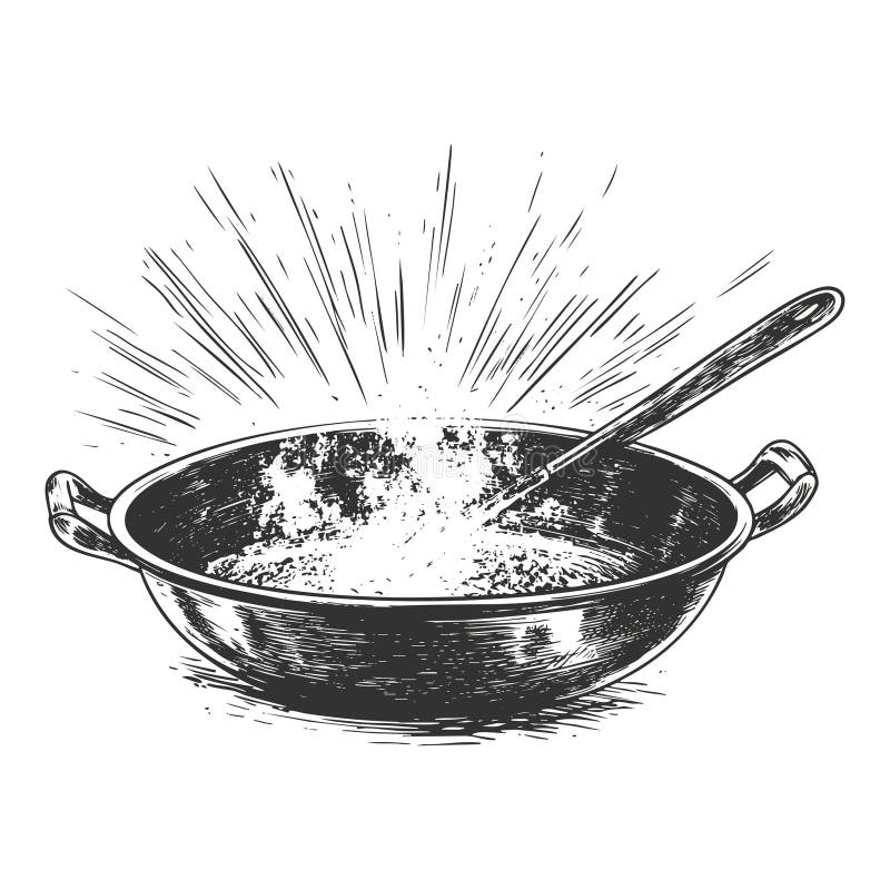 Illustration of a Cooking Pan with Spoon and Explosion Effect. Stock ...