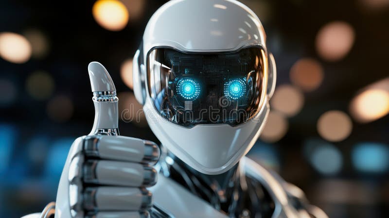 Illustration of a Cool White Modern Robot Showing Thumbs Up Stock Image ...