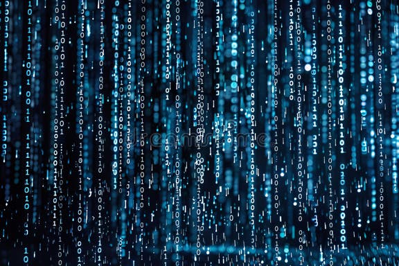 Coral Blue Numbers Falling Down on a Black Background, Digital Binary ...