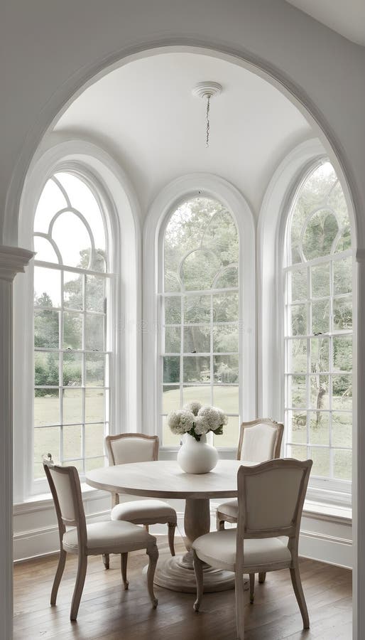 Corner of the White Dining Room with Arched Windows Stock Illustration ...