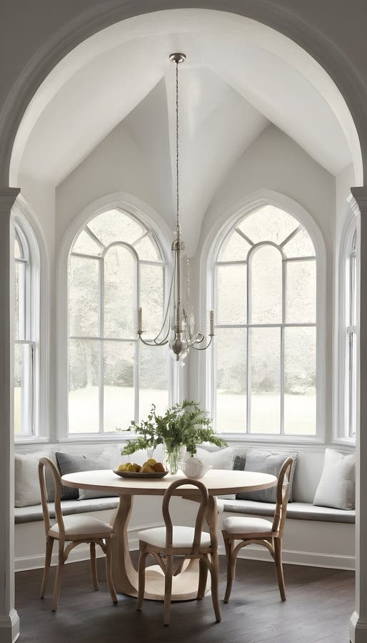 Corner of the White Dining Room with Arched Windows Stock Illustration ...