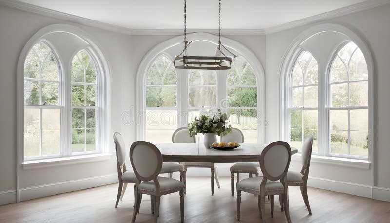 Corner of the White Dining Room with Arched Windows Stock Illustration ...