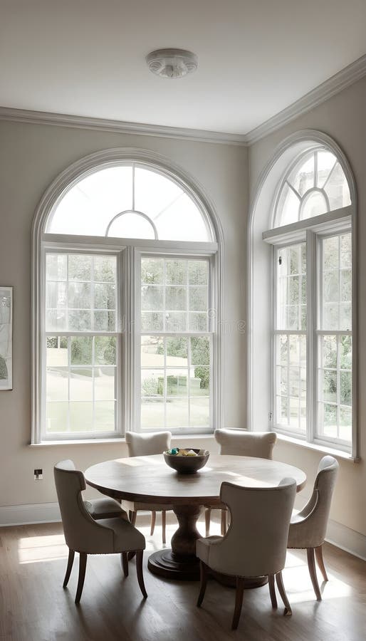 Corner of the White Dining Room with Arched Windows Stock Illustration ...