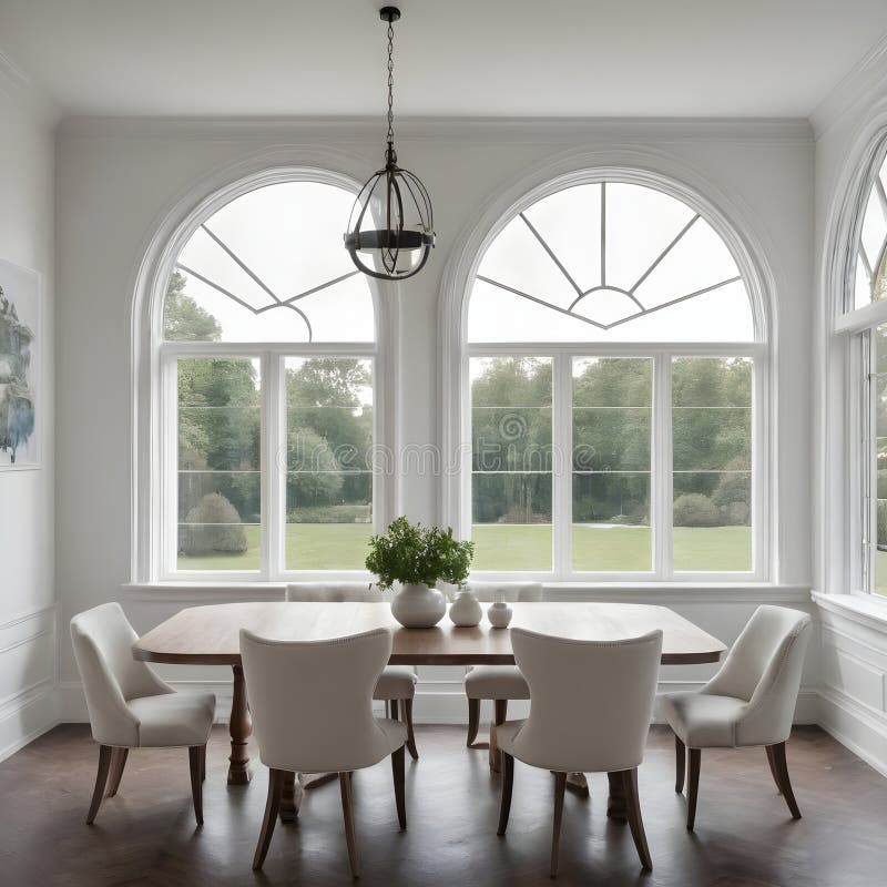 Corner of the White Dining Room with Arched Windows Stock Illustration ...