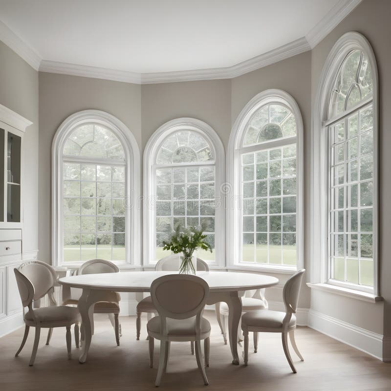 Corner of the White Dining Room with Arched Windows Stock Illustration ...
