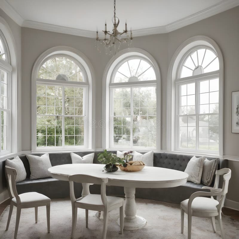 Corner of the White Dining Room with Arched Windows Stock Illustration ...