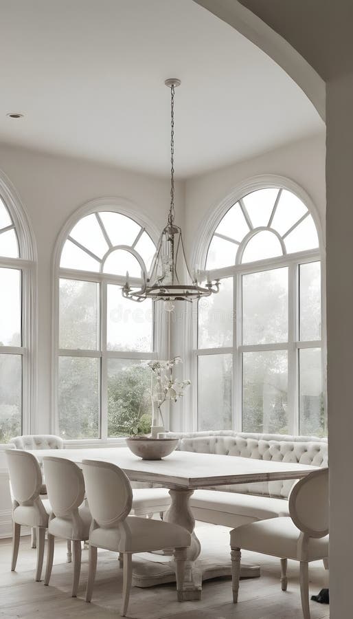 Corner of the White Dining Room with Arched Windows Stock Illustration ...