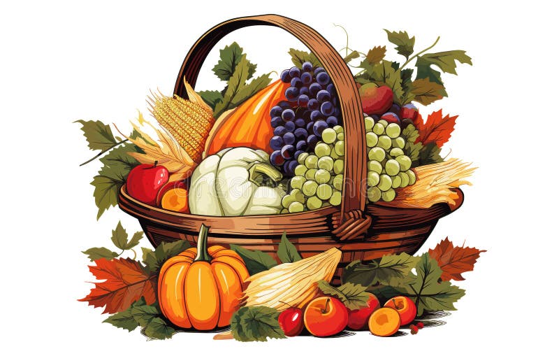 Illustration of a Cornucopia Filled with Vegetables and Decorated with ...